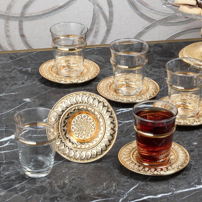 Gold Color Authentic Burma Tea Set For Six Person - Traditional Turk