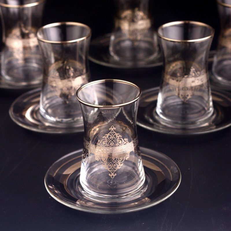 White Gold Plated Nida Arabic Tea Glasses Set - Traditional Turk
