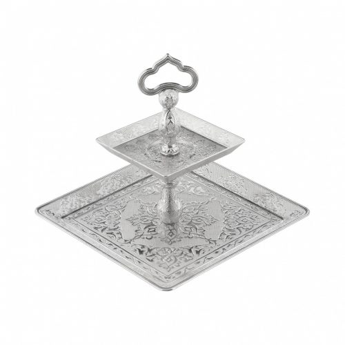 Two Tier Silver Color Cookie Serving Tray - Traditional Turk