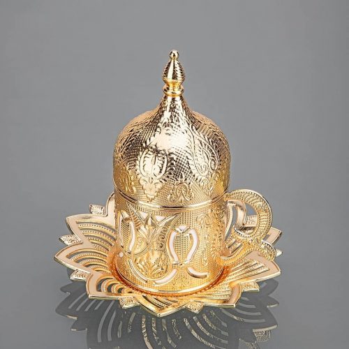 Gold Color Coffee Cups Tulip Design Six Person - Traditional Turk
