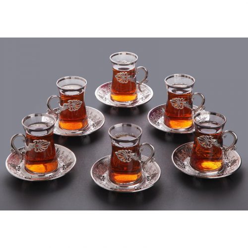 Silver Color Safa Tea Cups Set For Six Person - Traditional Turk