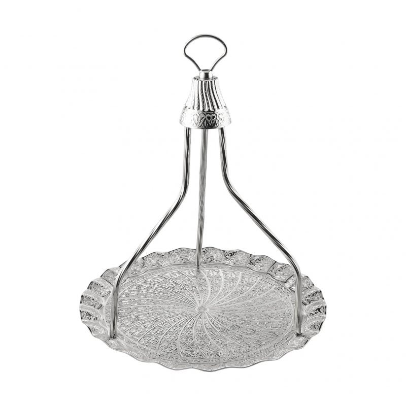 Authentic Silver Color Serving Tray With Handle - Traditional Turk