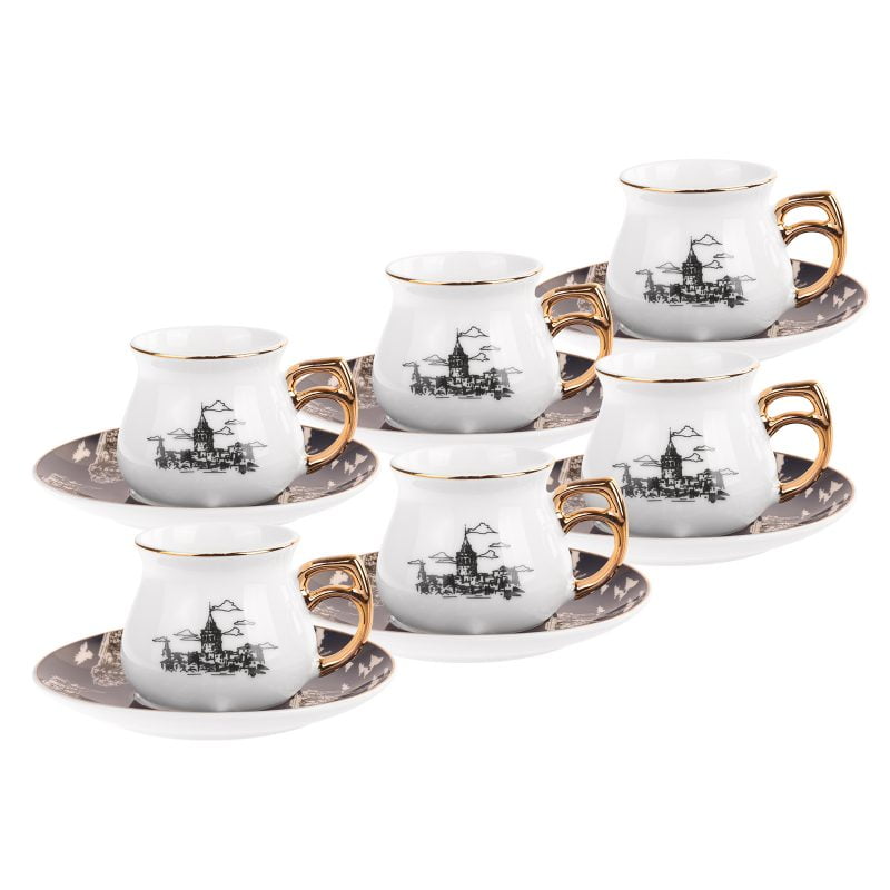 12 Pcs Emsan Yeditepe Luxury Porcelain Turkish Coffee Set - Traditional ...