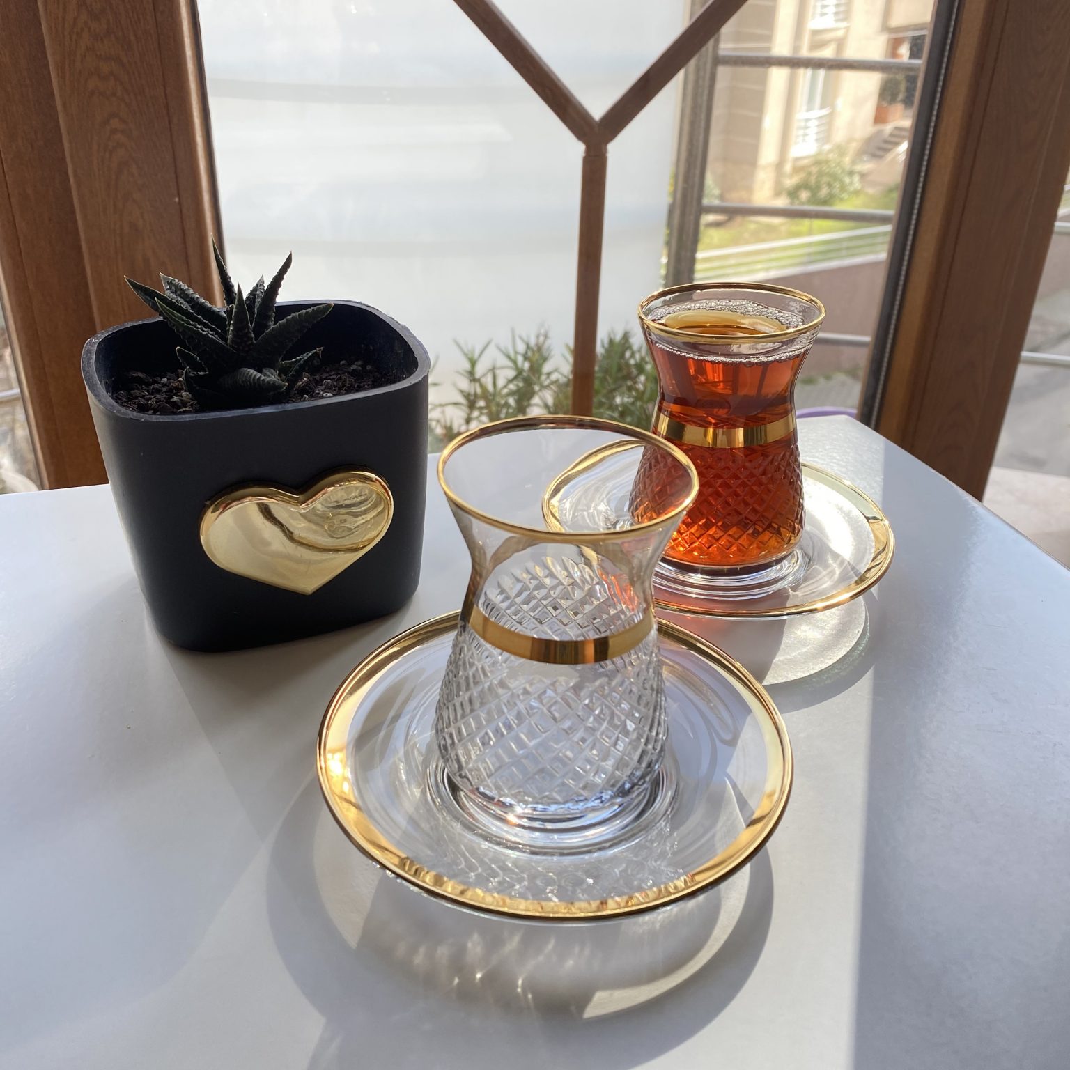 12 Pcs Irem Gold Color Turkish Tea Set - Traditional Turk
