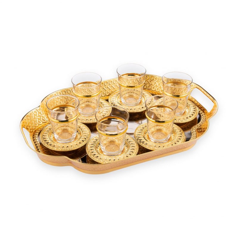 Gold Color Authentic Burma Tea Set With Tray - Traditional Turk