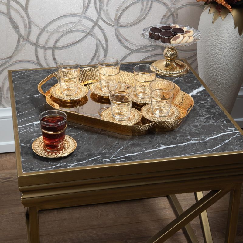 Gold Color Authentic Burma Tea Set With Tray - Traditional Turk