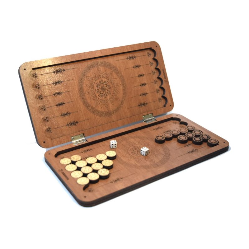 Portable Mini Wood Backgammon With Leather Bag - Traditional Turk