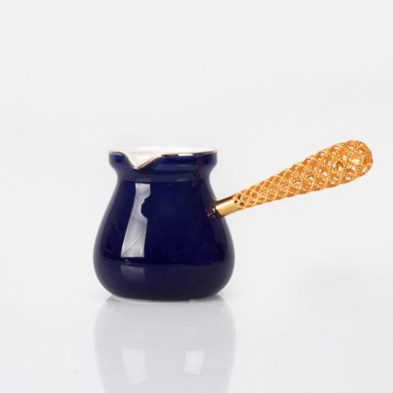 Navy Blue Color Telkari Porcelain Turkish Coffee Pot - Traditional Turk
