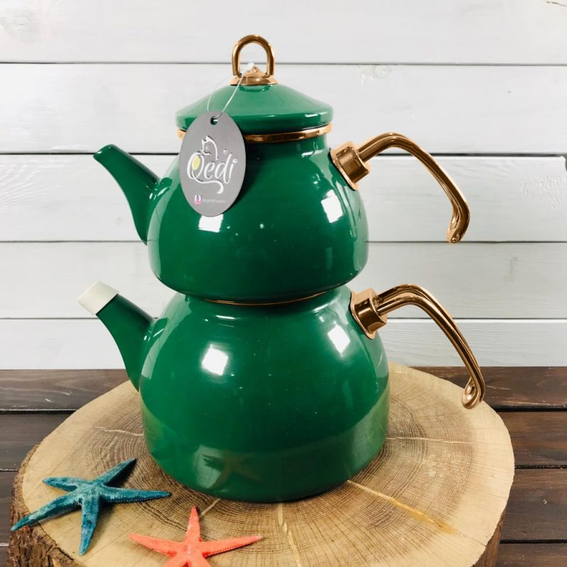 Green Color Glory Enamel Turkish Tea Pot Kettle, Turkish Teapot, Tea ...