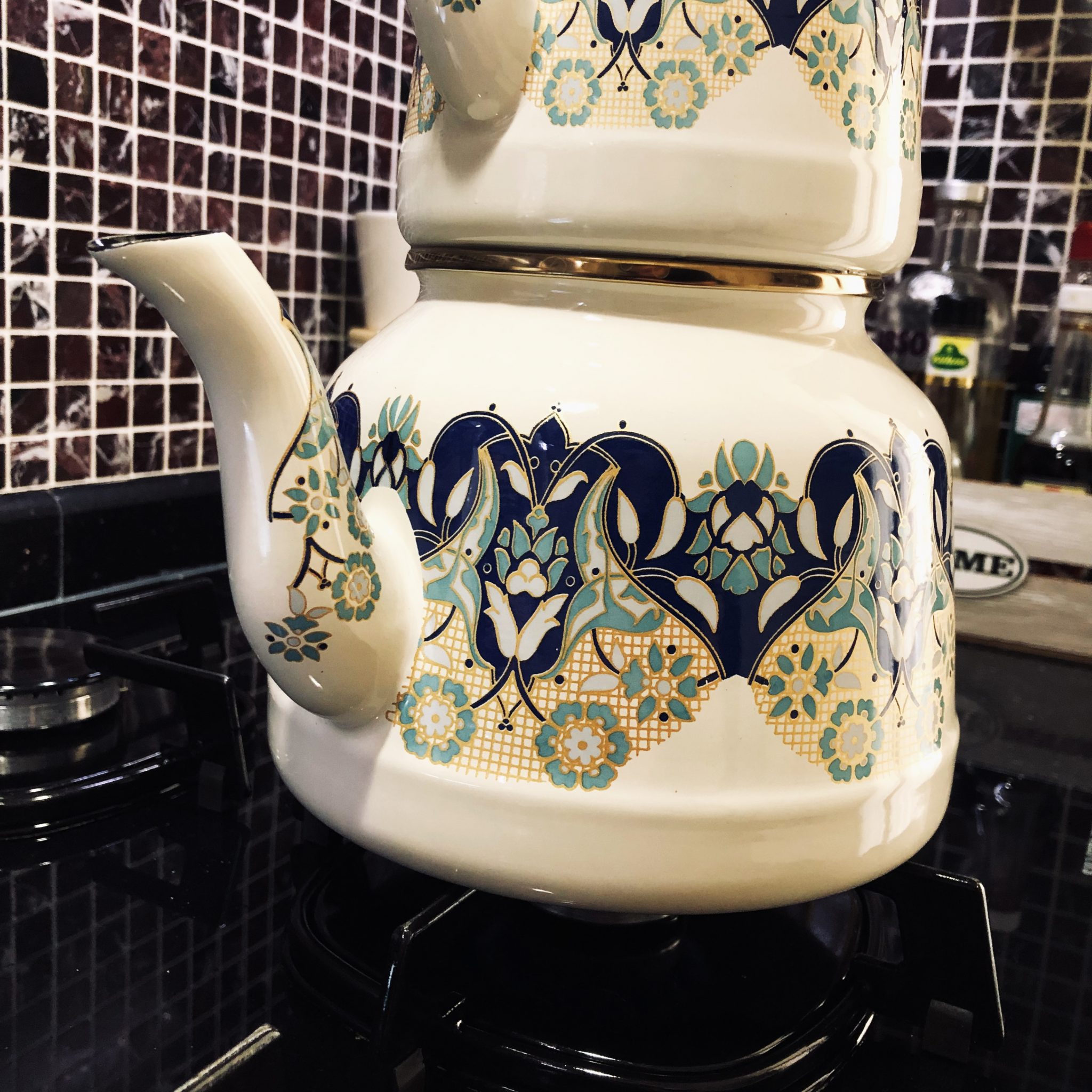 Tulip Pattern Enamel Turkish Tea Pot Kettle, Turkish Teapot, Tea Kettle ...