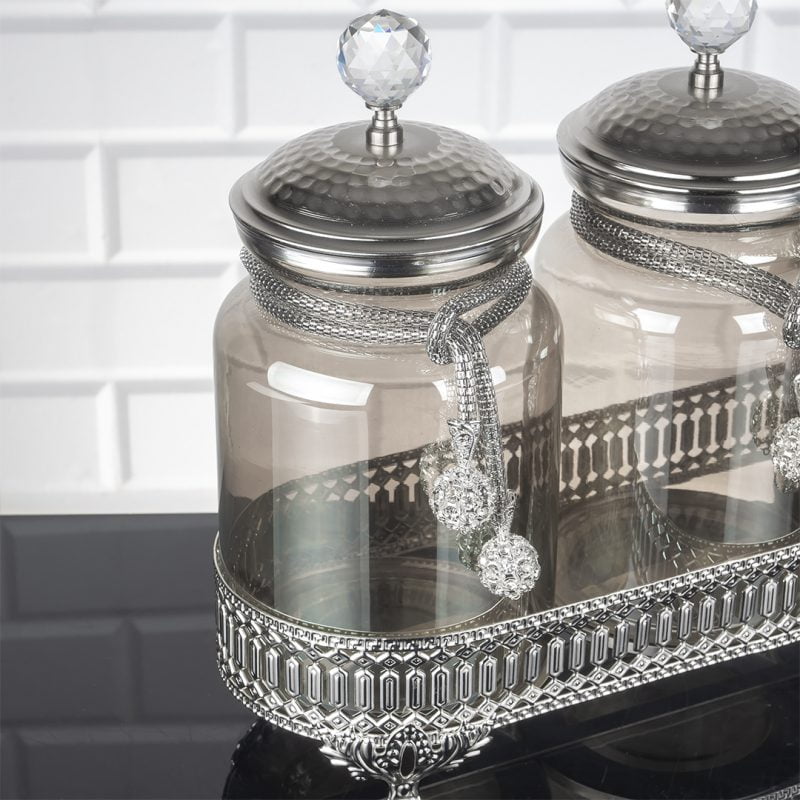 Gold Color Spice Jar Set With Metal Stand - Traditional Turk