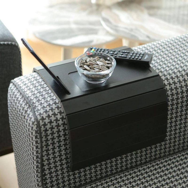 Black Sofa Arm Table, Phone Holder and Coffee Table, Wood Sofa Arm ...