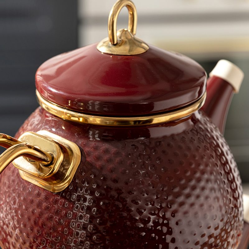 Burgundy Color Ceremony Enamel Turkish Tea Pot Kettle, Turkish Teapot ...