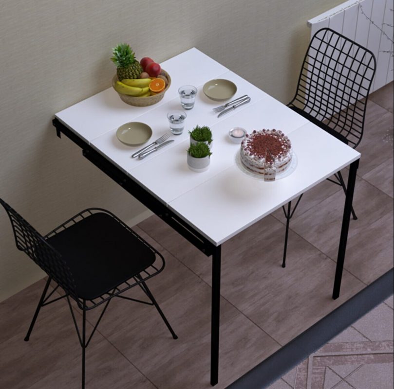 White Foldable Practical Smart Kitchen Table, Portable Dining Table ...