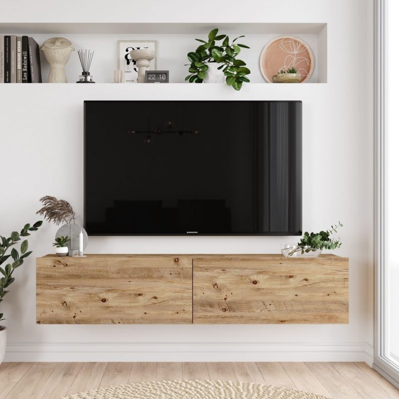 Future Pine Wall Mounted TV Stand with 2 Drop Down Doors, Pine Media ...