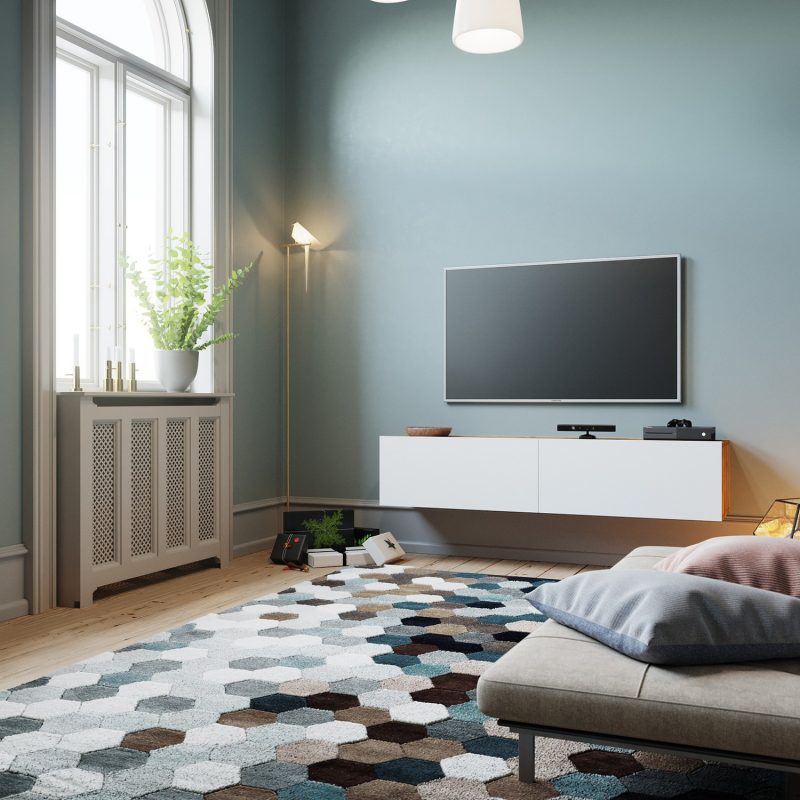 Future White & Oak Wall Mounted TV Stand with 2 Drop Down Doors, White ...