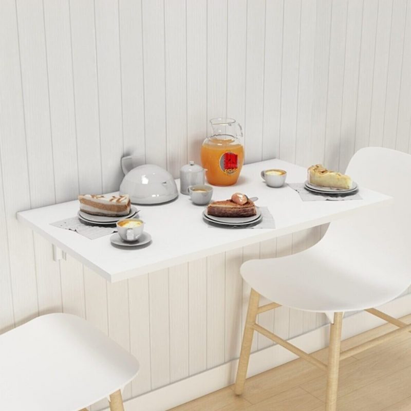 White Color Space Saver Folding Floating Desk, Wooden Folding Table ...