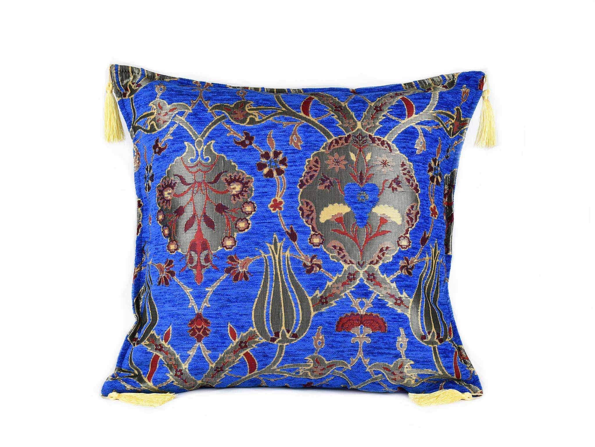 Turkish Cushion Cover Flower Bright Blue - Traditional Turk