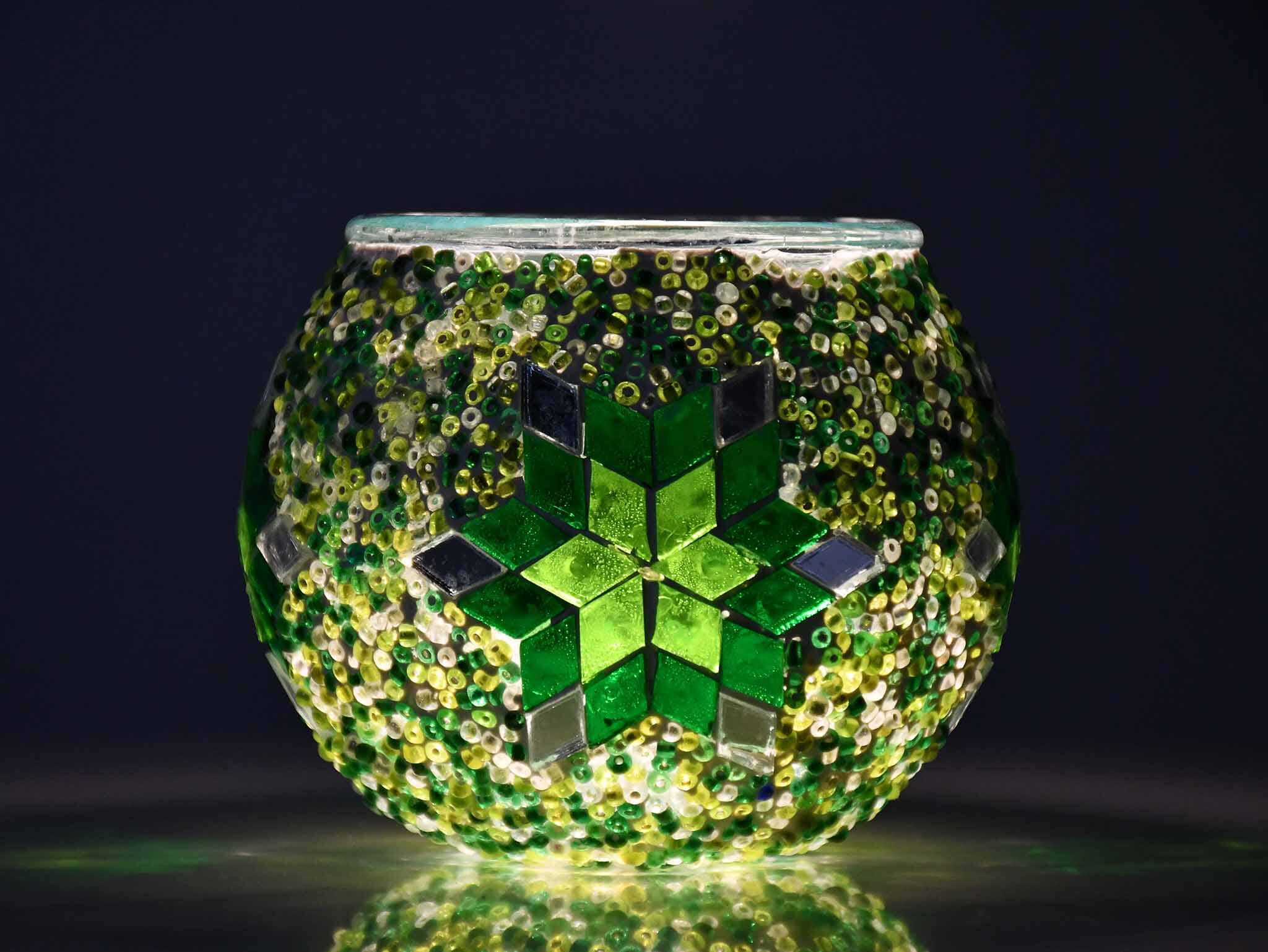 Turkish Mosaic Candle Holder Star Green Design 1 - Traditional Turk