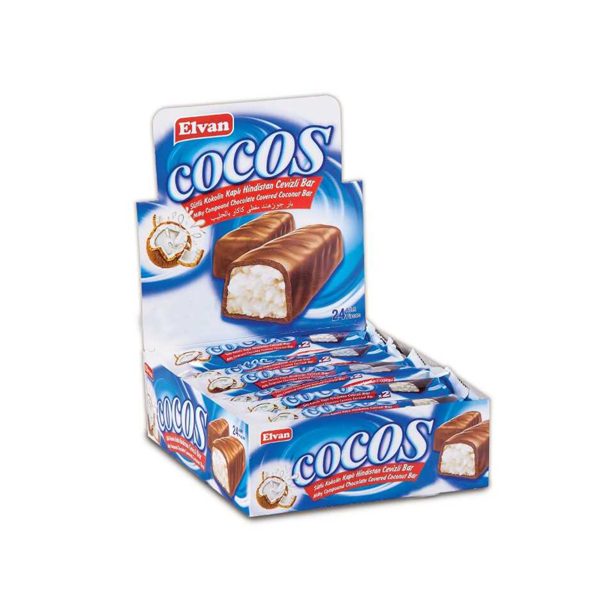 Elvan Cocos Milk Compound Chocolate Covered Coconut Bar in Box 24 gr (0 ...